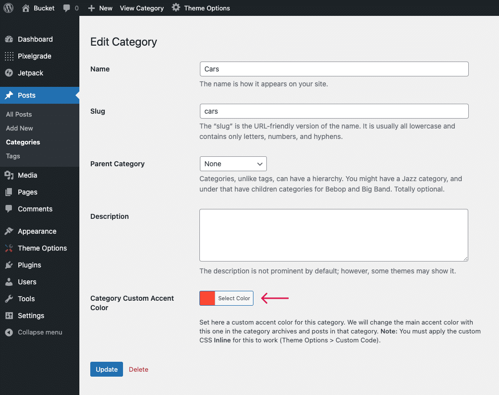 Adding Custom Colors For Post Categories Bucket WordPress Theme 
